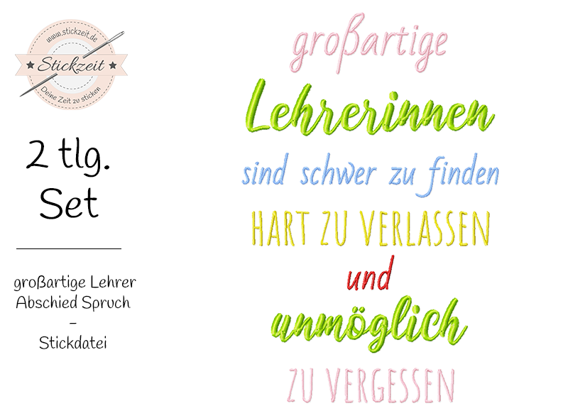 Stickzeit - grossartige Lehrer Abschied - Stickdatei