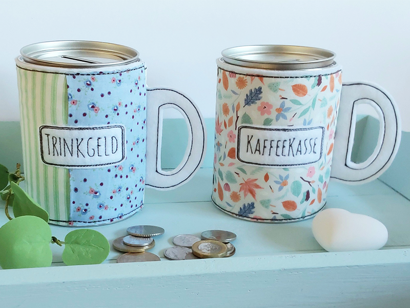 Stickzeit - Becher Kaffeekasse Spardosenbanderole - ITH-Stickdatei